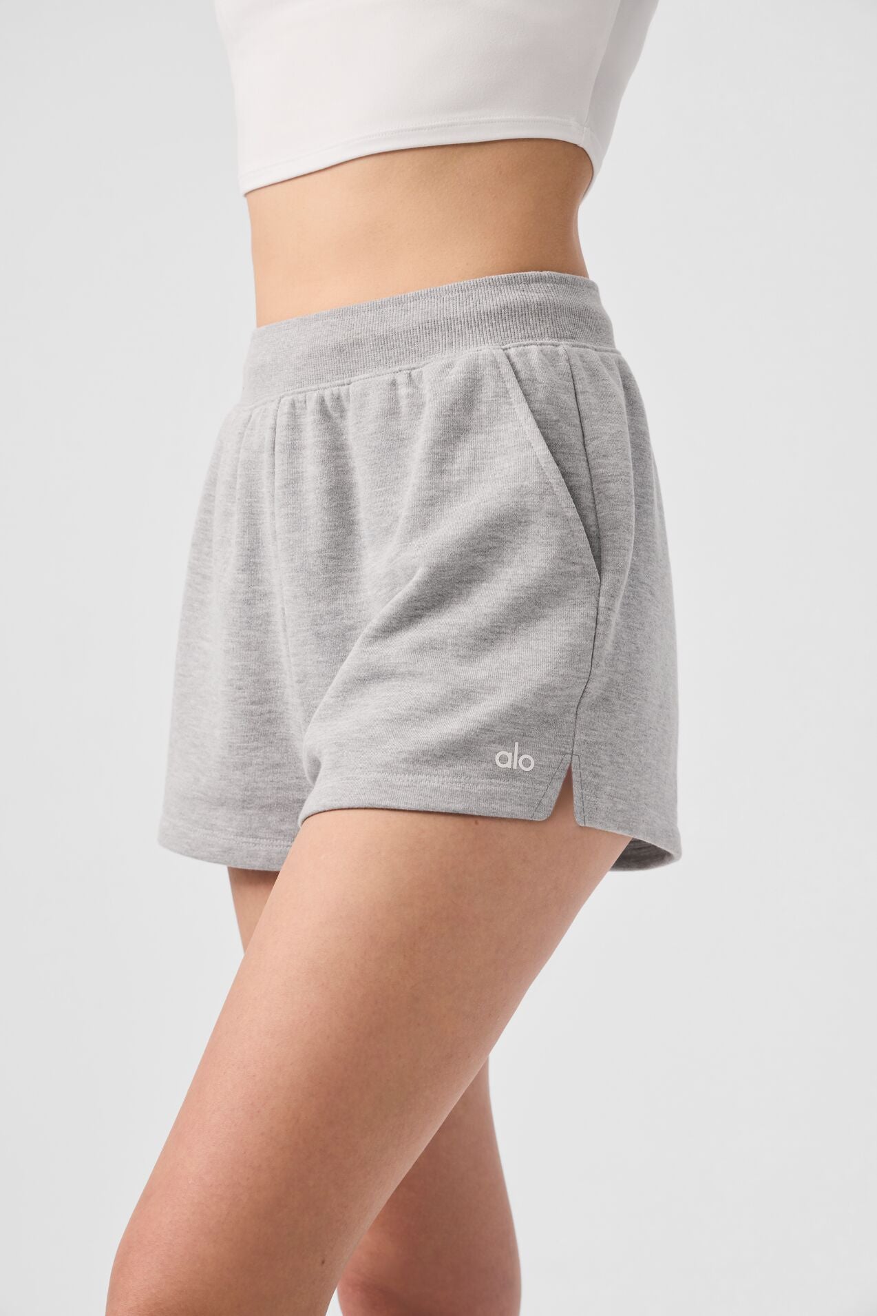 Alo Yoga Low Key Sweat Short - Athletic Heather Grey | Editorialist